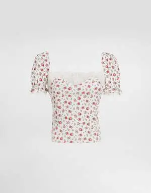 Dolce & Gabbana Small Rose-print Charmeuse Top Shirts And Tops - Multicolor