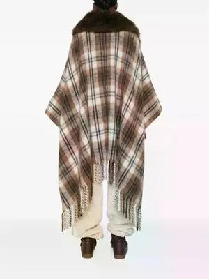 Moncler Plaid-check Faux-fur-collar Cape