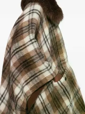 Moncler Plaid-check Faux-fur-collar Cape