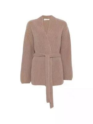 LISKA Belted Ribbed-knit Cardigan - Neutrals