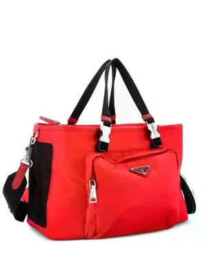 Prada Convertible Pet Carrier Re-nylon With Mesh Satchel - Red