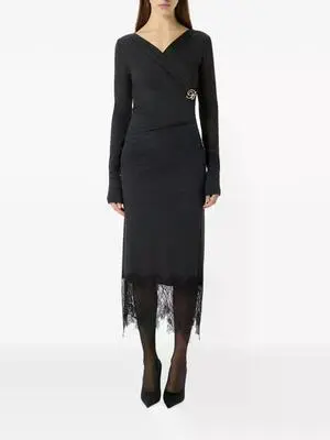 Blumarine Lace-trim Ruched Midi Dress
