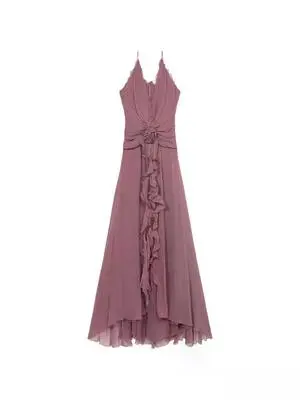 Blumarine Rose-detail V-neck Maxi Gown - Pink