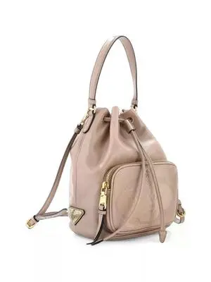 Prada Logo Drawstring Glace Calf Small Bucket Bag