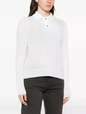 ALLUDE Button-placket Long-sleeve Polo Top