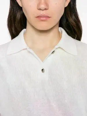 ALLUDE Button-placket Long-sleeve Polo Top