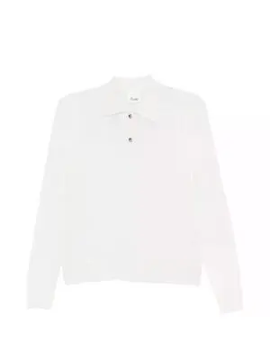 ALLUDE Button-placket Long-sleeve Polo Top White