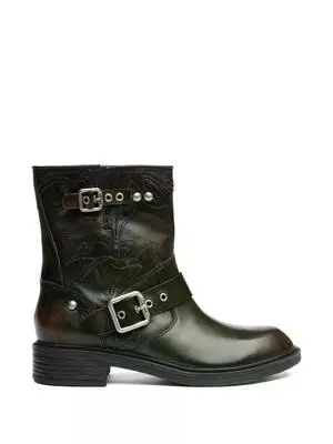 Ash Fannei Buckled Embroidered Biker Boots - Black
