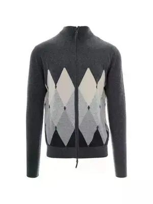 BALLANTYNE Argyle-intarsia Cashmere Cardigan - Grey
