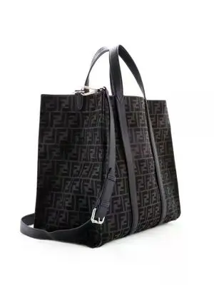 Fendi Convertible Open Zucca Jacquard Fabric And Leather Large Tote Bag