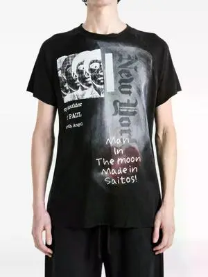 SAITOS Graphic-print Raglan-sleeve T-shirt - Black