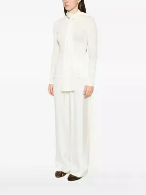 TOTEME Ribbed Bow Blouse - Neutrals