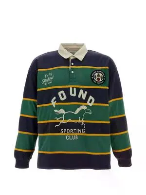 FOUND Striped Embroidered Polo Shirt - Blue