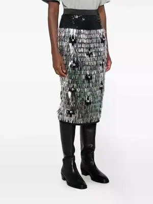 CIRCUS HOTEL Sequin-embellished Fringed Midi Skirt