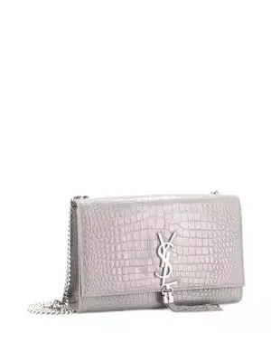 Saint Laurent Classic Monogram Tassel Crocodile Embossed Leather Medium Crossbody Bag