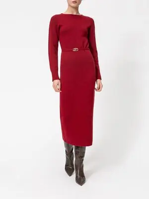 TWINSET Midi Knit Wool Blend Dress With Removable Turtleneck - Red