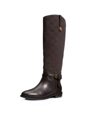Michael Kors Beverly Quited Suede And Leather Riding Boots