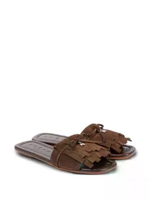 Hogan Fringe-detail Suede Sandals - Brown