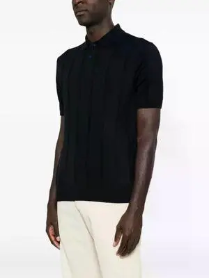 Canali Ribbed-knit Short-sleeve Polo Shirt