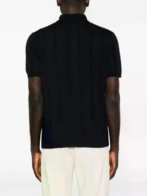 Canali Ribbed-knit Short-sleeve Polo Shirt