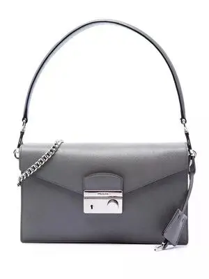 Prada 2010-2026 Mini Saffiano Lux Sound Lock Satchel - Grey