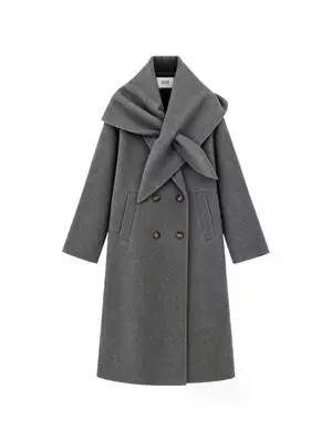 SOLOTRE Double-breasted Scarf-collar Coat - Grey