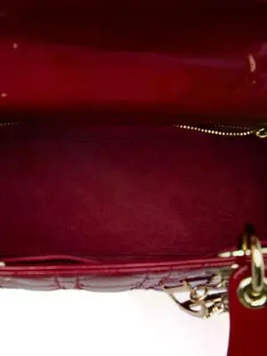 Dior 2019 Medium Patent Cannage Lady Satchel - Red
