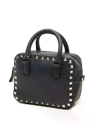 Valentino Garavani 2000-2017 Leather Rockstud Top Handle Bag Satchel - Black