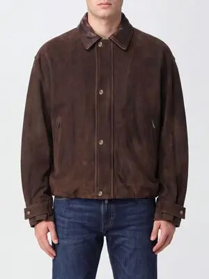 SALVATORE SANTORO Suede Leather Shirt Jacket With Classic Collar - Brown