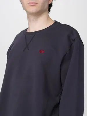 LA MARTINA Crewneck Cotton Sweatshirt With Dropped Shoulders And Contrast Logo - Blue