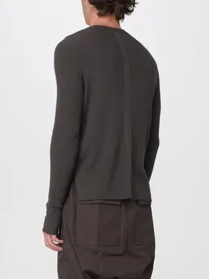 Rick Owens Slim Fit Crewneck Sweater In Pure Virgin Wool With Ribbed Cuffs - Grey