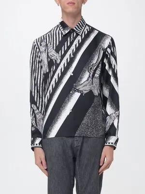 Versace Long-sleeved Graphic Print Silk Shirt - Black