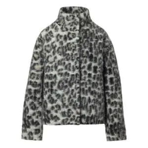 JANA COSHÈ Wool Short Coat In Snow Leopard Pattern – High Collar And Viscose Lining