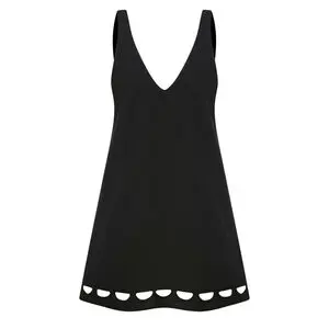 THISISU COLLECTION Desert Dress Linen Dress With Hem Embroidery - Black