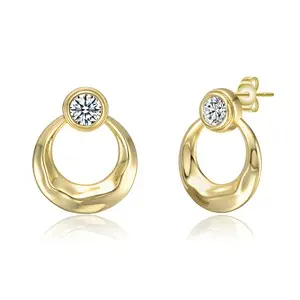 GENEVIVE Yellow Plated With Cubic Zirconia Eternity Circle Hoop Earrings - Gold