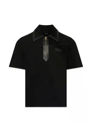 Amiri Leather-trim Knit Zipped Polo - Black