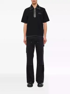 Amiri Leather-trim Knit Zipped Polo
