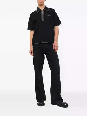 Amiri Leather-trim Knit Zipped Polo