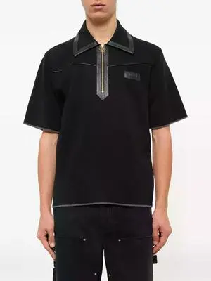 Amiri Leather-trim Knit Zipped Polo