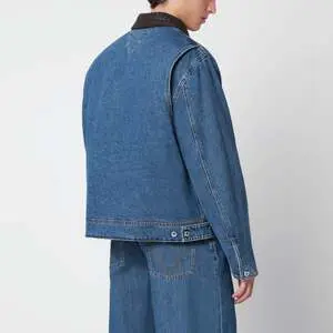 Bottega Veneta Blue Denim Jacket With Intrecciato Collar