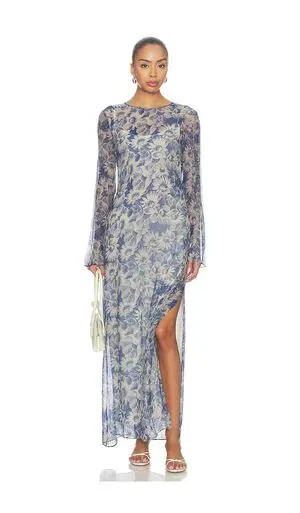 SIR. Lilia Long Sleeve Maxi Dress In . Also - Blue
