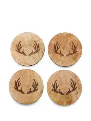 CHEHOMA Antler-engraved Wooden Coasters - Brown