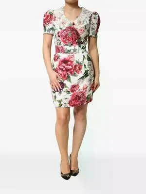 Dolce & Gabbana Floral-print Lace-collar Mini Dress - White