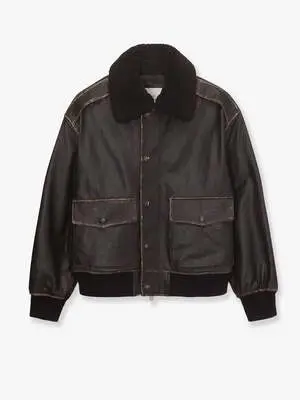 DUNST Leather Jacket With Removable Collar - Black
