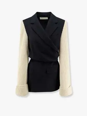 Dries Van Noten Beline Bis Wool Blazer With Contrasting Sleeves - Black