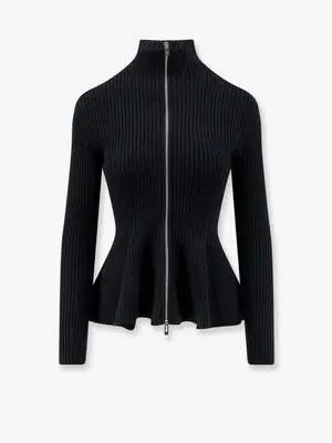 Alaïa Wool Blend Sweater With Ribbed Pattern - Black
