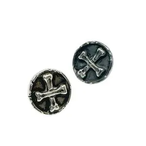 TG-JEWELLERY BY TAMARA GERVASIO Black / Silver Bones Skull Medaglie Coin Stud – Sterling Silver, Handcrafted - Black/silver