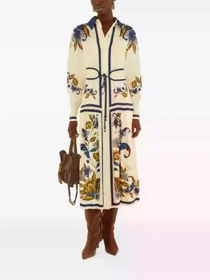 Farm Rio Floral-print Belted Midi Shirt Dress - Neutrals