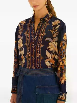 Farm Rio Liz Floral-print Button-down Shirt - Blue