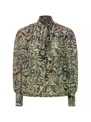 ACTUALEE Snake-print Pussy-bow Blouse - Neutrals
